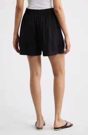 CLOTH & STONE Linen Blend Pleated Shorts - Black