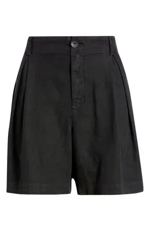 CLOTH & STONE Linen Blend Pleated Shorts - Black