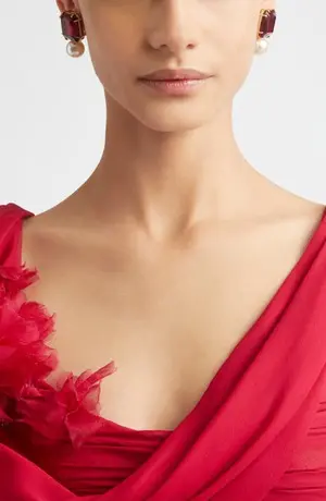 Carolina Herrera Crystal & Faux Pearl Drop Earrings