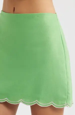 Deluc Muro Scalloped Hem Linen Blend Skirt - Green
