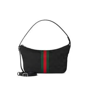 Gucci Gg Canvas Tote Bag With Green And Red Web Detail - Black