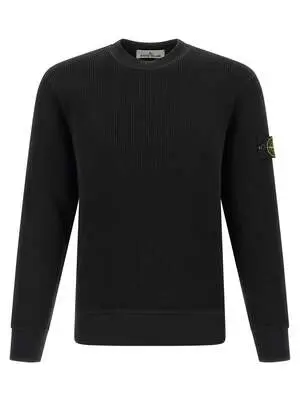 Stone Island Heavy Honeycomb Cotton Fleece Crewneck Sweatshirt - Black