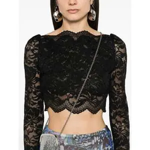 Rabanne Floral Lace Cropped Top - Black