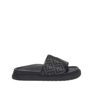 Fendi Ff Jacquard Motif Leather Slides - Black