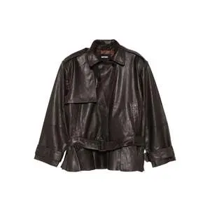 ROTATE BY BIRGER CHRISTENSEN Leather Belted Peplum Jacket - Brown