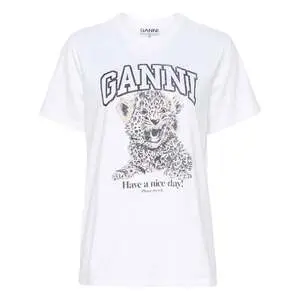 GANNI Organic Cotton Leopard Print T-shirt - Gray