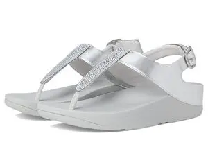 Fitflop Fino Crystal-mix T-strap Sandals Wedge Shoes - Silver