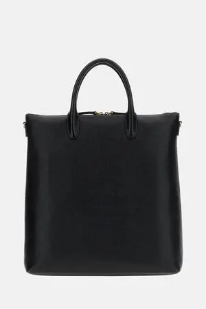 Thom Browne Vertical Tote In Pebble-grain Leather - Nero