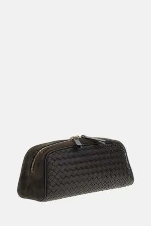 Bottega Veneta Large Knot Pochette In Suede And Napa Leather - Marrone