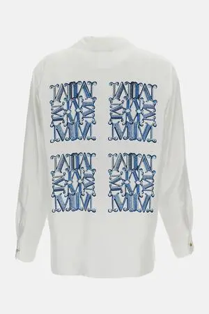 Max Mara Silk Twill Shirt With Maxmarabesque Print - Bianco