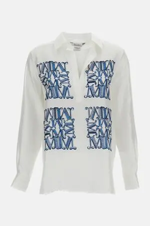 Max Mara Silk Twill Shirt With Maxmarabesque Print - White