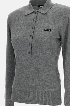 ROTATE BY BIRGER CHRISTENSEN Merino Wool & Cashmere Blend Long Sleeve Polo - Grey
