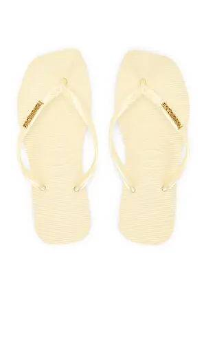 Havaianas Slim Square Logo Metallic Thong Sandals - Cream