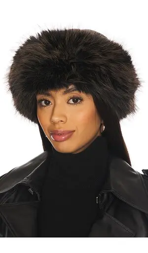 Jocelyn Faux Shearling Roller Hat - Black