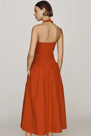 Maeve Halter Neck Midi Dress - Red