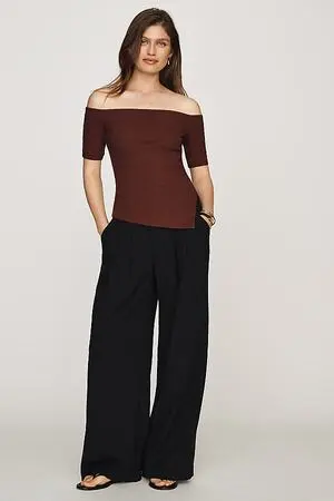 Maeve Off-the-shoulder Stretch Knit Tee - Brown