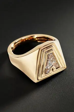 ORIANNE Double Bezel Initial Lab Diamond Signet Ring In Pink Gold - A