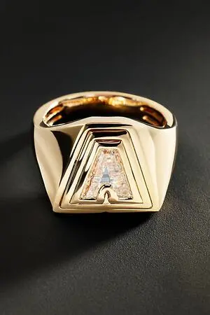ORIANNE Double Bezel Initial Lab Diamond Signet Ring In Pink Gold - A