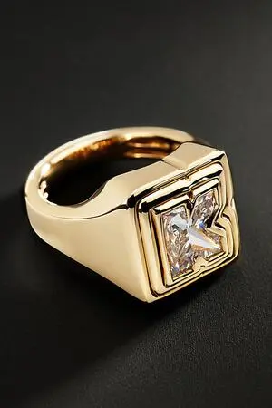 ORIANNE Double Bezel Initial Lab Diamond Signet Ring In Pink Gold - K