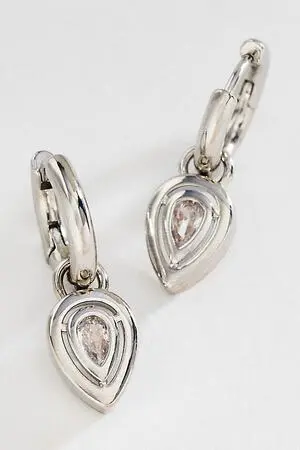 Anthropologie Pear Crystal Huggie Hoop Earrgs - Silver