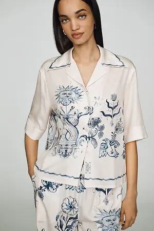 Scotch & Soda Prted Short-sleeve Camp Shirt Top - Eggnog