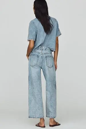 FRAME Crochet Bow High Rise Crop Barrel Jeans