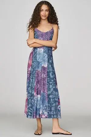 PILCRO Mesh Seamed Midi Dress - Blue Pattern