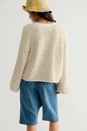 Free People Heartland Cropped Pullover With Flared Sleeves - Tofu