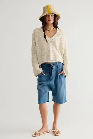 Free People Heartland Cropped Pullover With Flared Sleeves - Tofu