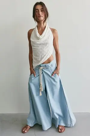 Free People We The Free Harbor Wrap Wide Leg Jeans - Zephyr