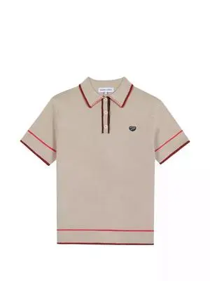Maison Labiche Contrast-trim Heart-patch Polo Shirt - Neutrals