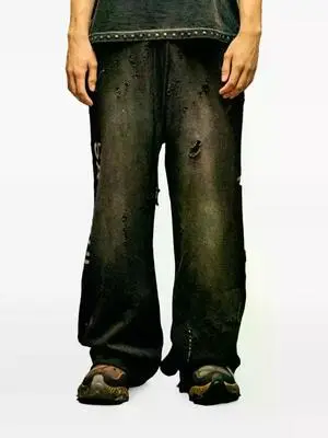 SATOSHI NAKAMOTO Luke Distressed-effect Wide-leg Track Pants - Black