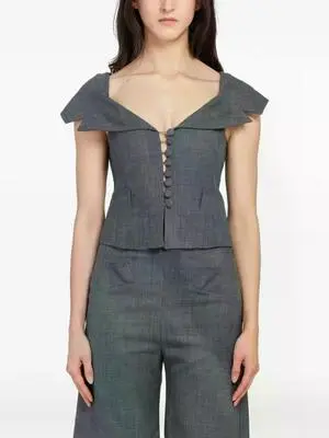 GANNI Off-shoulder Button-up Top