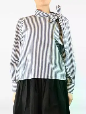 Sézane Striped Tie-neck Blouse