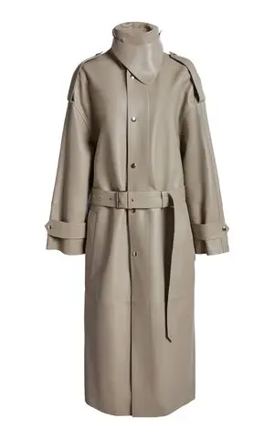 Victoria Beckham Paneled Lamb Leather Trench Coat - Light Grey