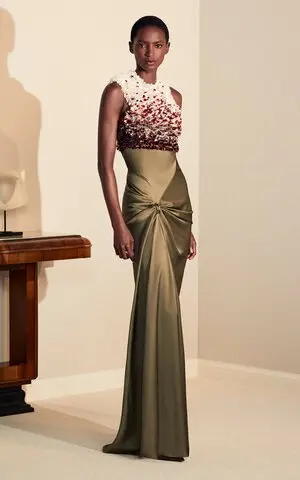 Victoria Beckham Twist-detailed Gown - Olive