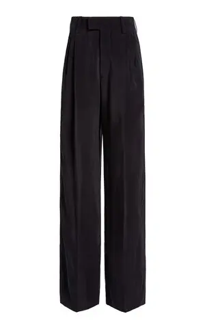 Victoria Beckham Pleated Mid-rise Straight-leg Trousers - Navy