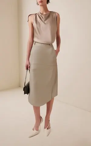 Victoria Beckham Lamb Leather Wrap Midi Skirt - Light Grey