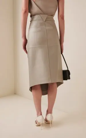 Victoria Beckham Lamb Leather Wrap Midi Skirt - Light Grey