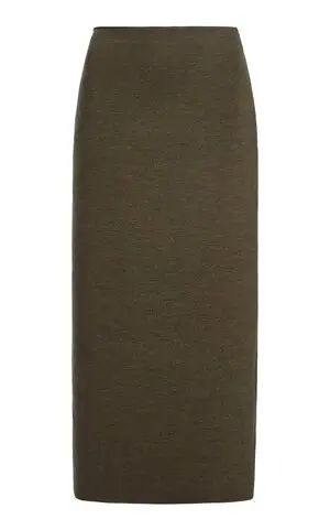 Victoria Beckham Stretch-Merino Wool Midi Skirt Olive