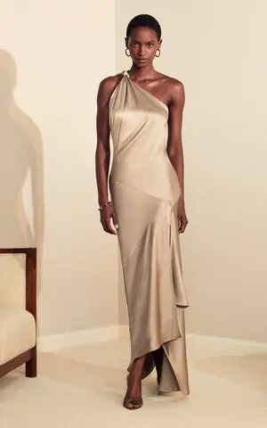 Victoria Beckham Asymmetrical Draped Midi Dress - Light Grey