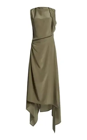 Victoria Beckham Twist-detailed Silk Midi Dress - Olive