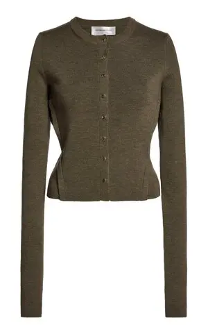Victoria Beckham Cropped Stretch-merino Wool Cardigan - Olive