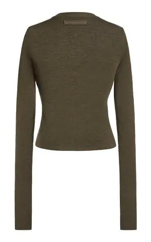 Victoria Beckham Cropped Stretch-merino Wool Cardigan - Olive
