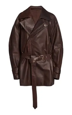 Victoria Beckham Belted Leather Jacket - Brown