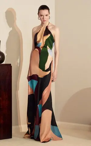 Victoria Beckham Printed Halter Neck Maxi Dress