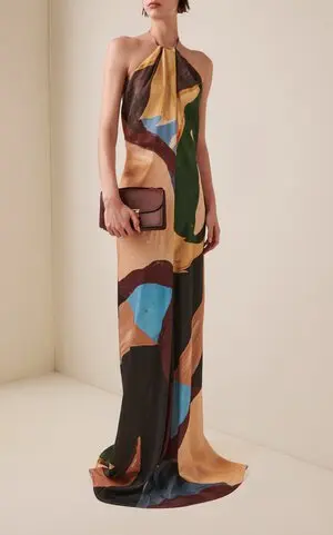 Victoria Beckham Printed Halter Neck Maxi Dress