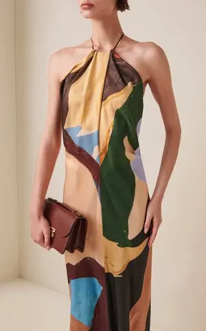Victoria Beckham Printed Halter Neck Maxi Dress