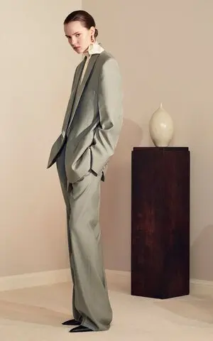 Victoria Beckham Shawl Lapel Wool Blazer - Light Grey