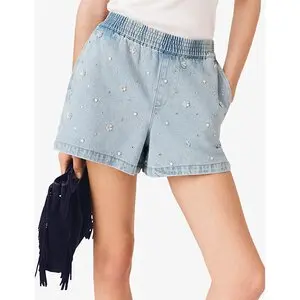 Maje Embellished Elasticated Waist Denim Shorts